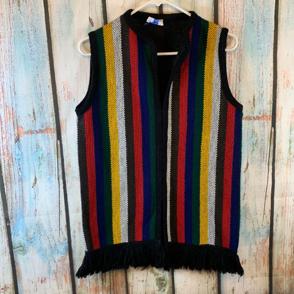 Vintage Sears Multi-Color Striped Knit Vest With Frin… - Gem